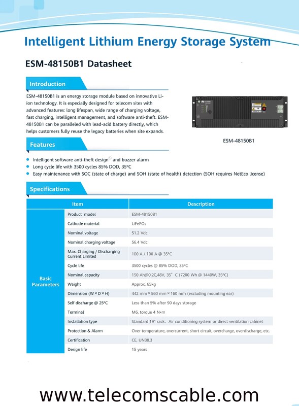 Huawei ESM-48150B1 (SmartLi-48-150) LiFePO4 Battery For Energy Storage ...