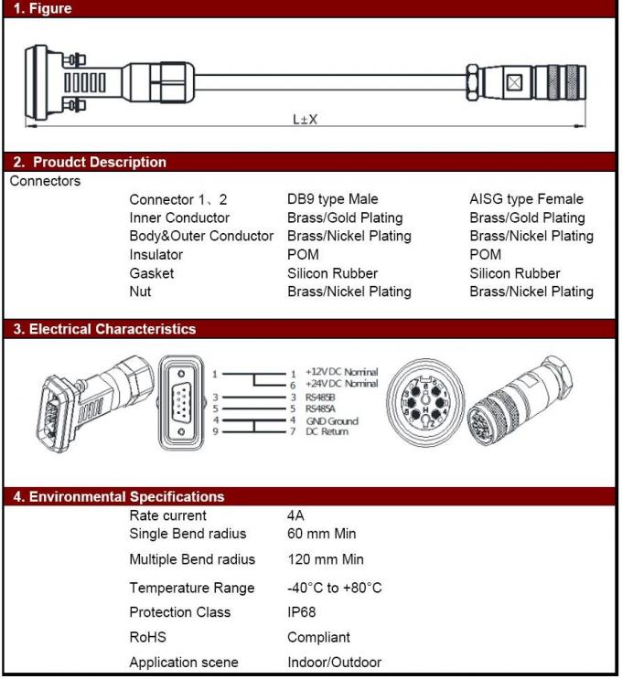 0.5m - 100m Ret Control Cable Straight Plug With Aisg To Db9 Connectors